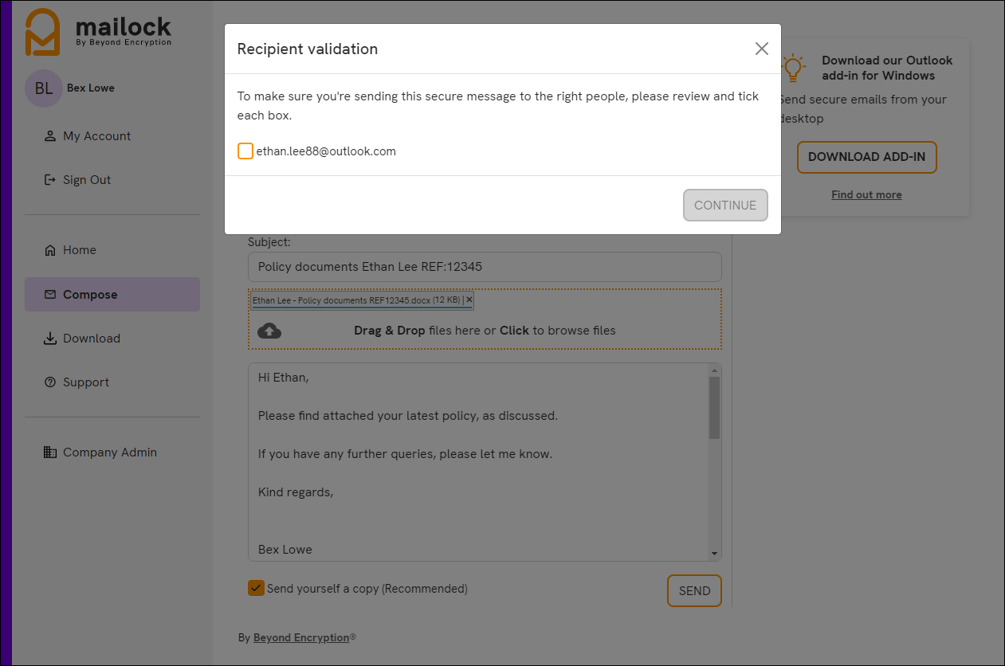 Recipient validation