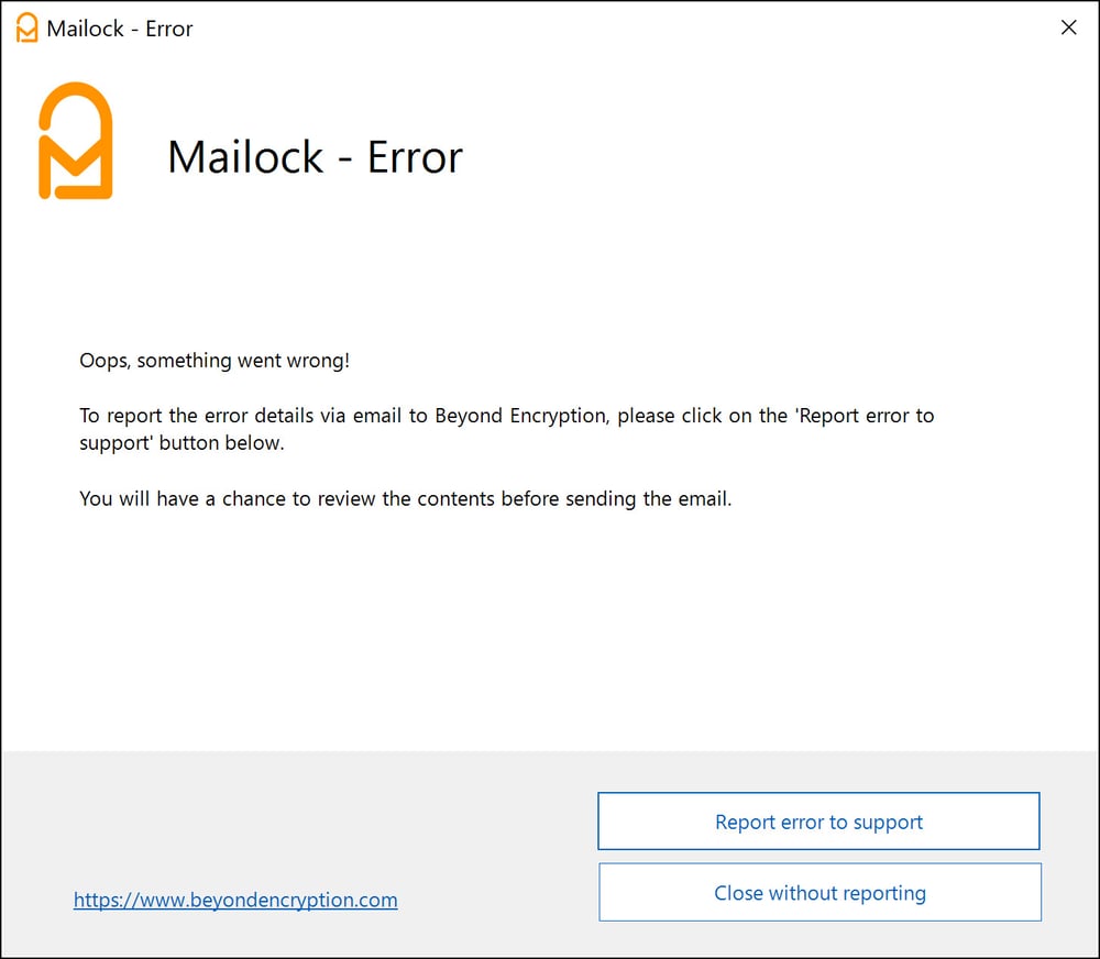 Error Reporting From The Mailock Outlook Add-In