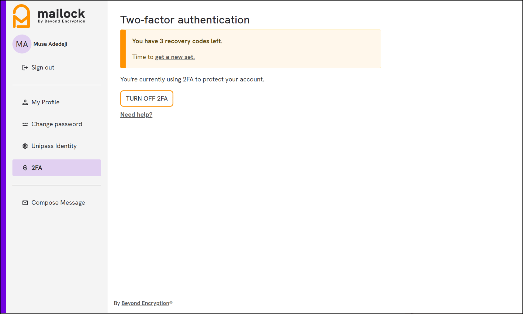 How to reset recovery codes for my 2FA