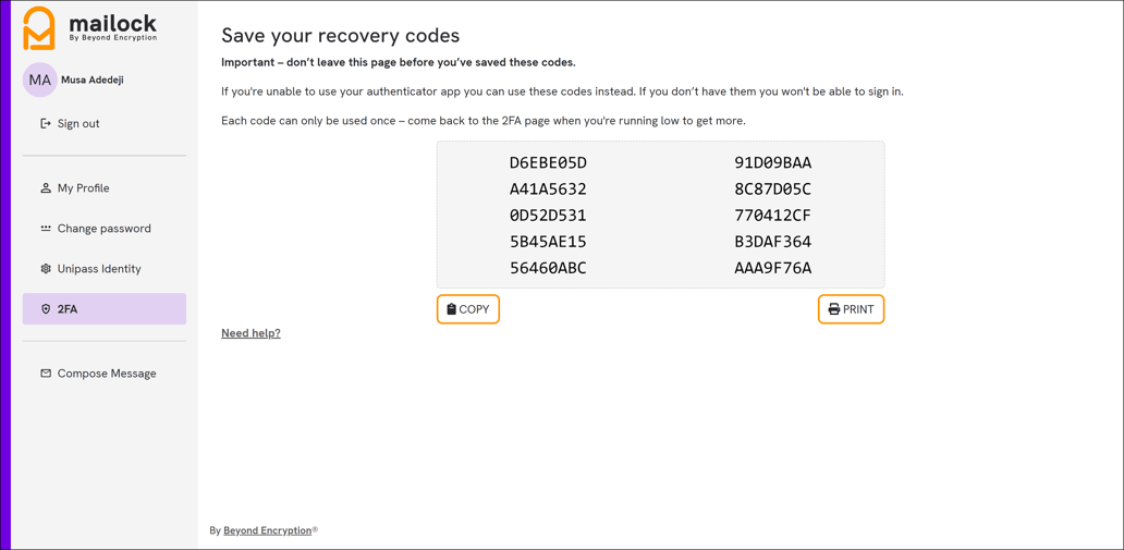 How to reset recovery codes for my 2FA