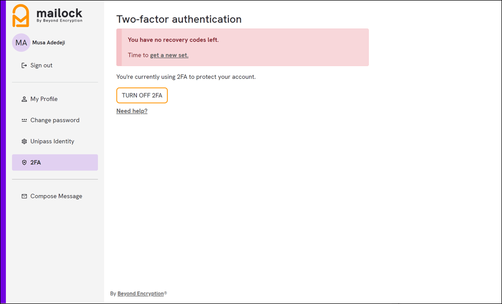 How to reset recovery codes for my 2FA