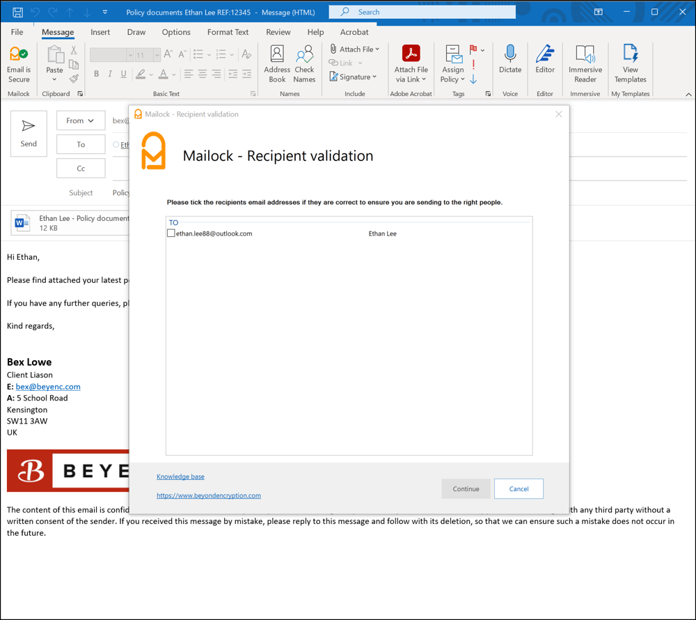 Sending A Secure Email With Recipient Validation