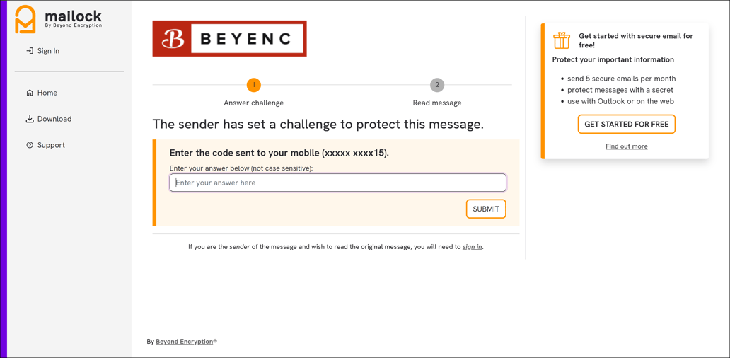 Opening a message with an SMS code