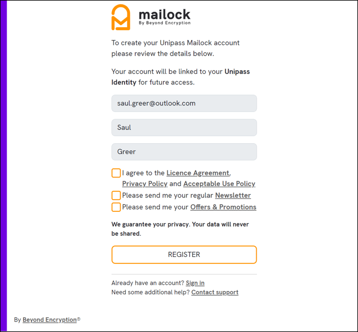 Opening an email by signing in With Unipass Id