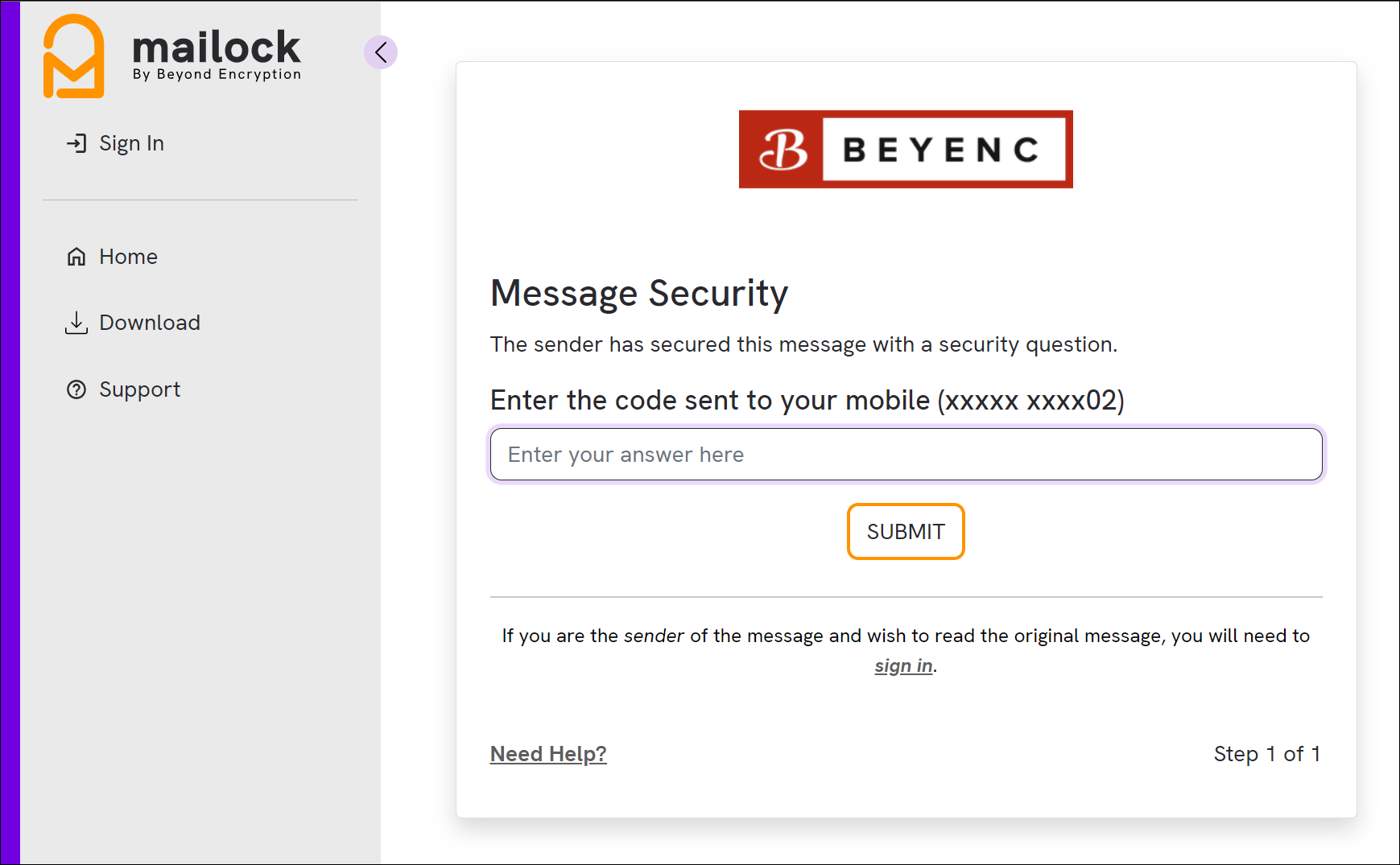 Opening a message with an SMS code