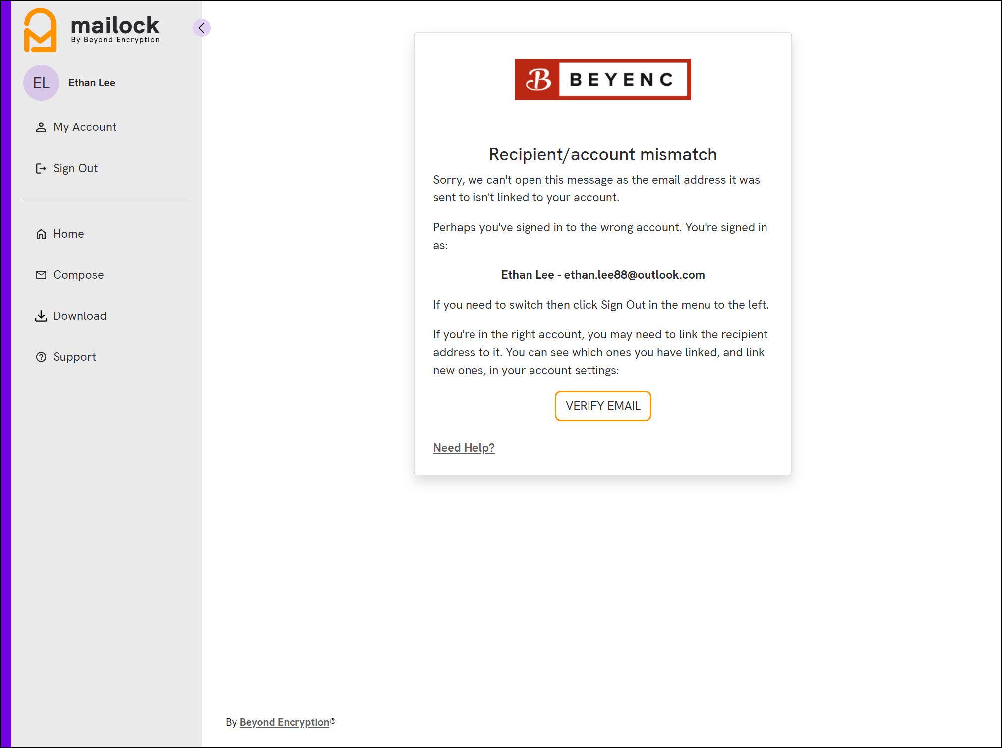 Recipient/Account Mismatch Error