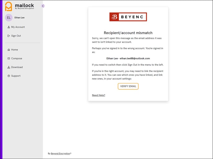 Recipient/Account Mismatch Error