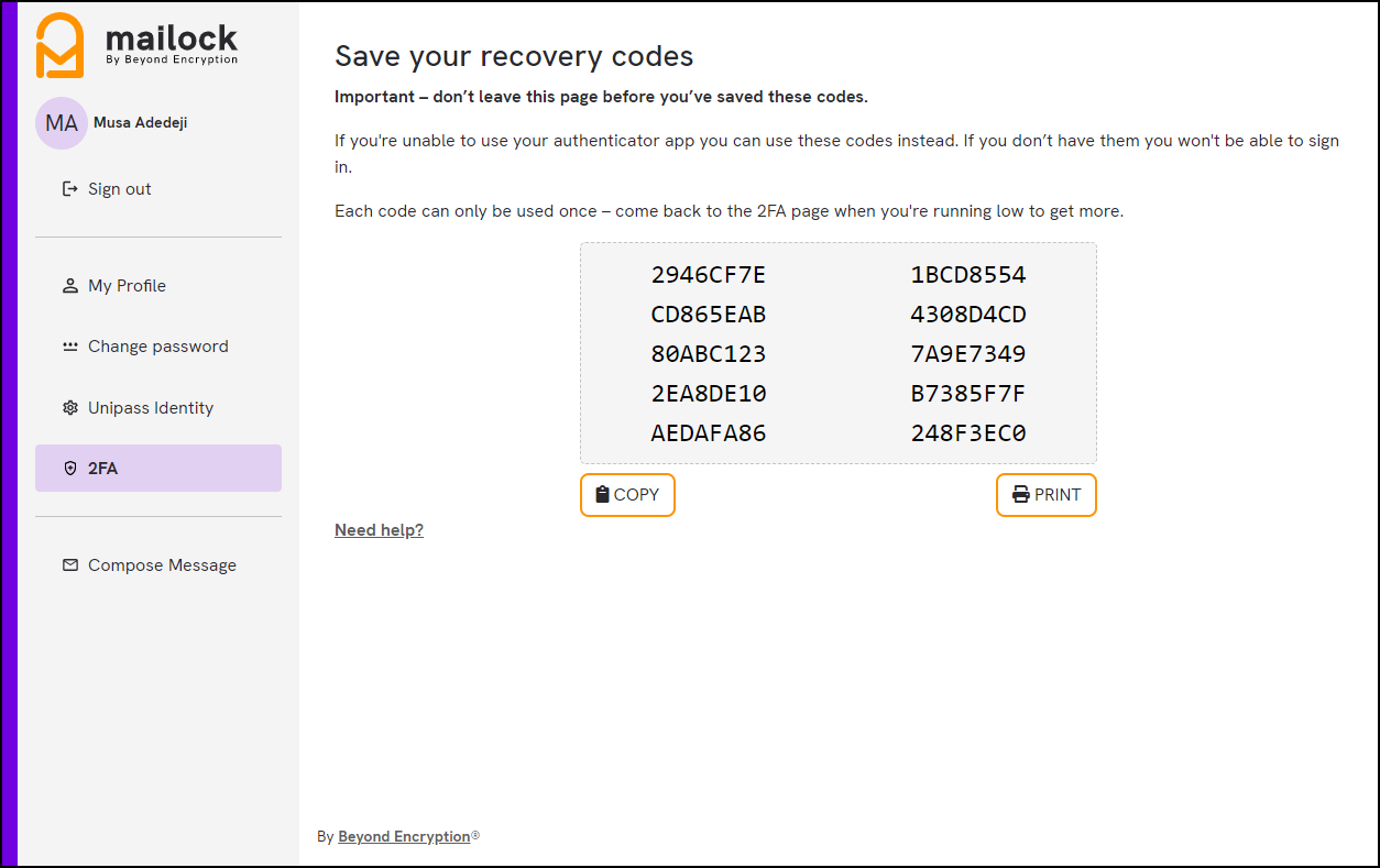 Using Microsoft authenticator for 2FA