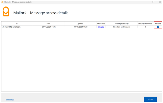 Revoke an email using the Outlook add-in