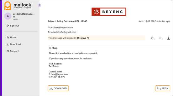 Opening your message using email verification