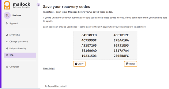 How to reset recovery codes for my 2FA