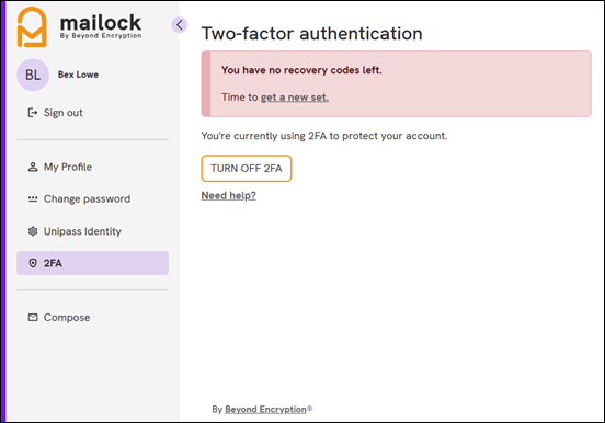 How to reset recovery codes for my 2FA