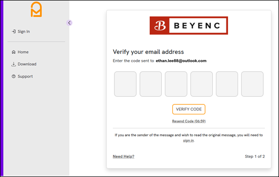 Opening your message using email verification